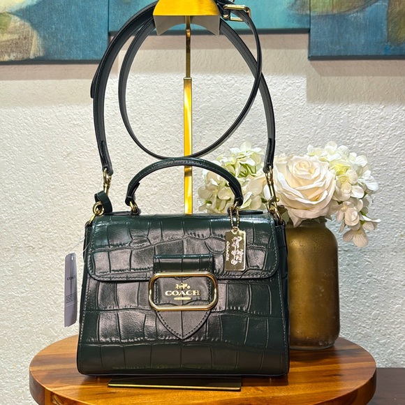 Coach | Bags | Coach Morgan Top Handle Satchel Bag In Amazon Green Croc ...